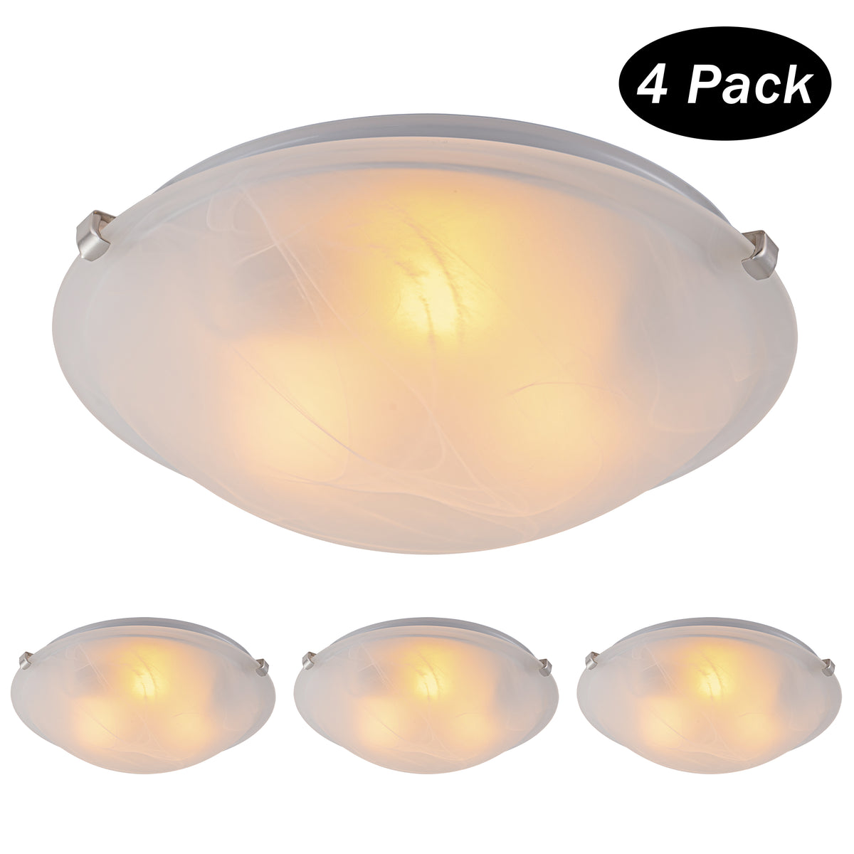 4-Pack 15.75 in. Brushed Nickel Flush Mount Ceiling Light with Alabast ...